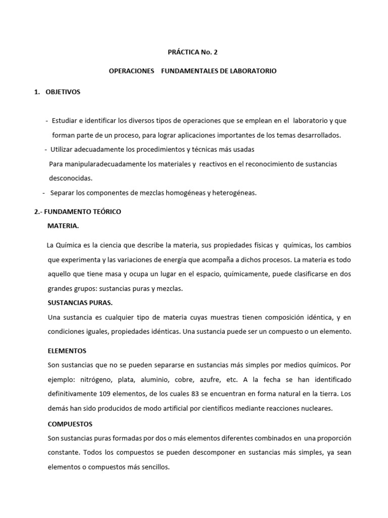 PRÁCTICA No 2 OPERACIONES BASICAS | PDF | Mezcla | Sustancias químicas
