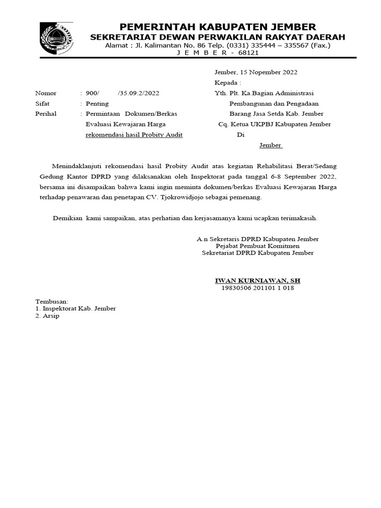 Surat Permintaan Kewajaran Harga Ke 2 | PDF