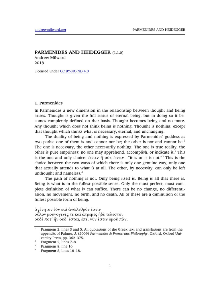 Parmenides and Heidegger | PDF | Nothing | Thought