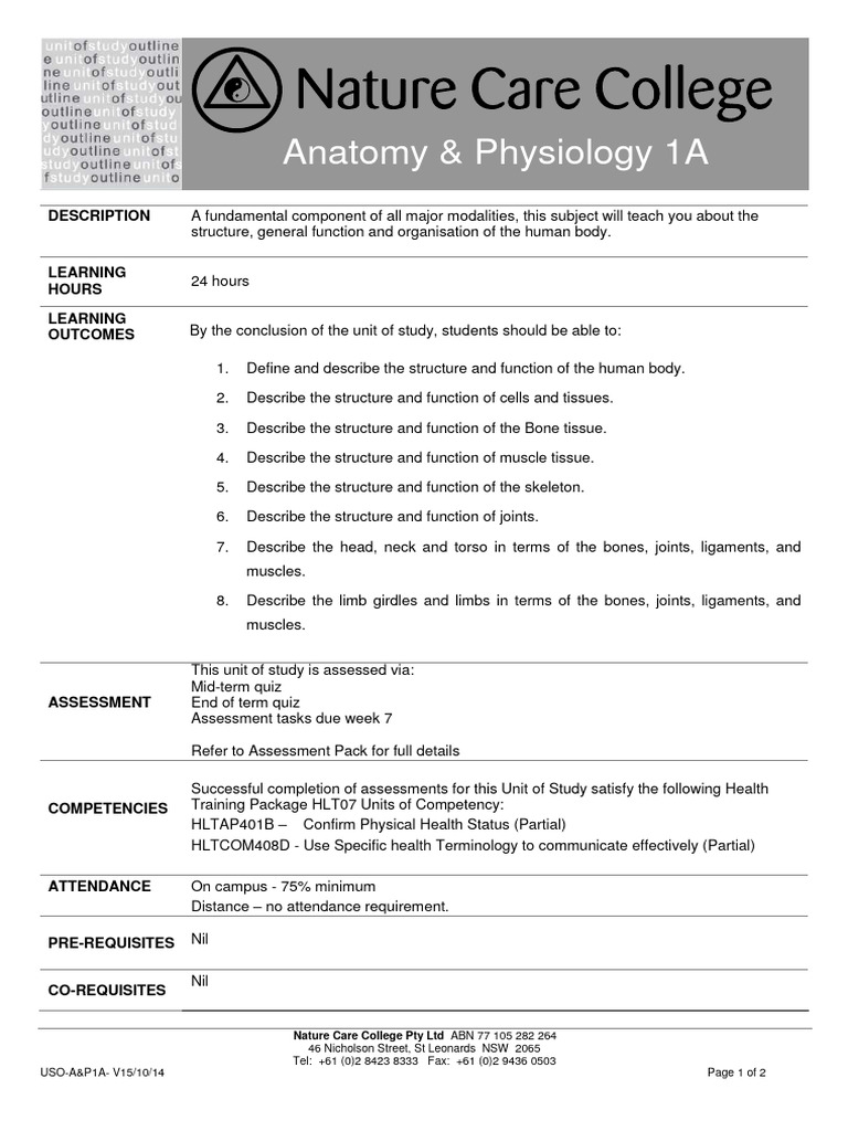 Anatomy Physiology 1a Pdf Human Body Anatomy