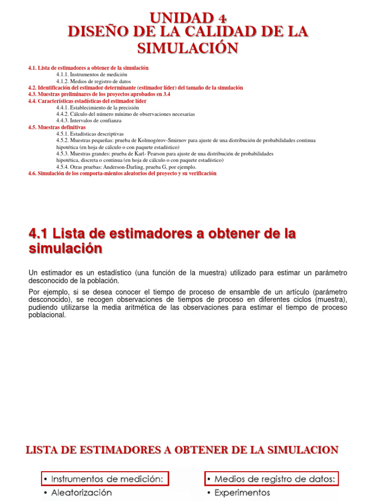 Unidad 4 Diseno de La Calidad de La Simu | Descargar gratis PDF | Estimador | Muestreo ...
