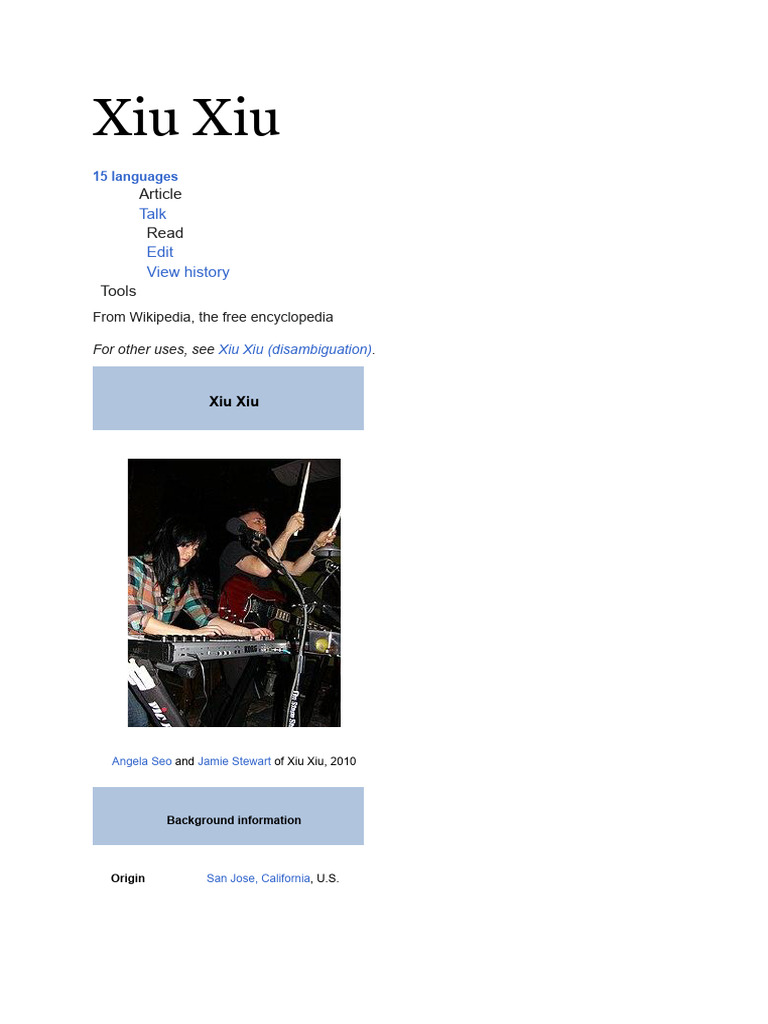 Xiu Xiu Biography | PDF