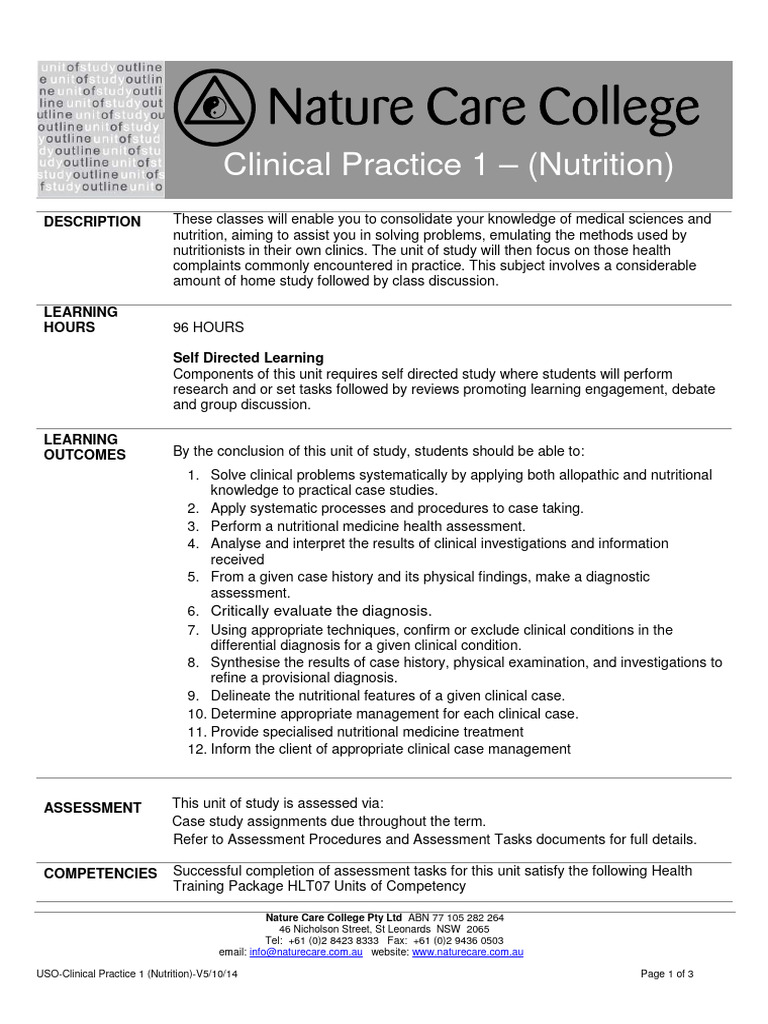 USO-Clinical Practice 1 (Nutrition) - V5 | Download Free PDF | Medical ...