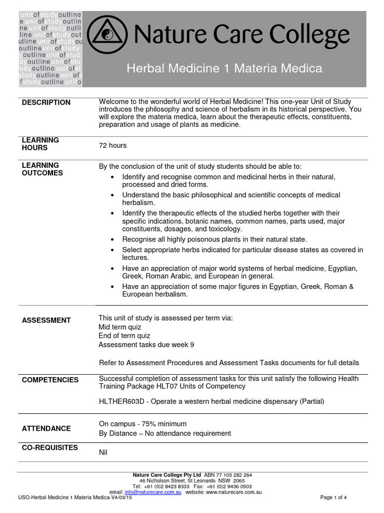 Herbal Medicine Study Unit Overview | PDF | Medicine | Botany