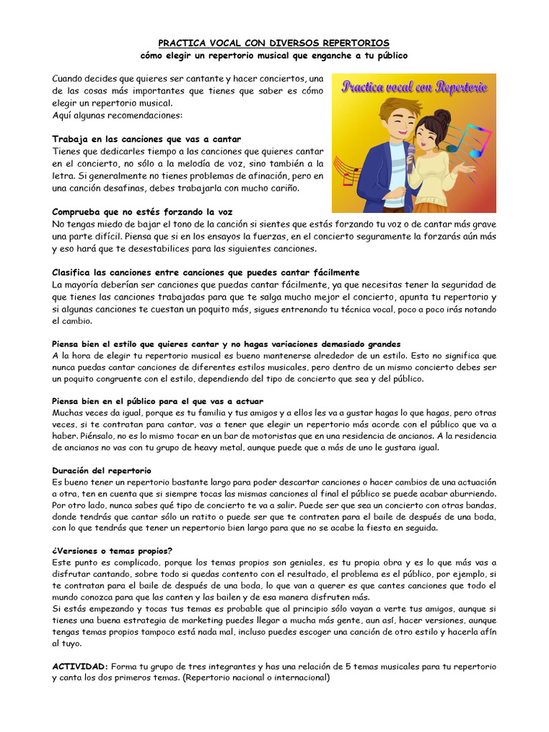 Practica Vocal Con Diversos Repertorios | PDF | Canciones