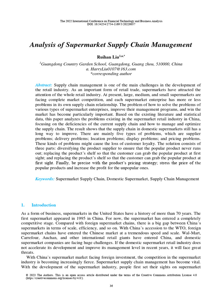 Analysis of Supermarket Supply Chain Management | Download Free PDF | Supply Chain | Supermarket