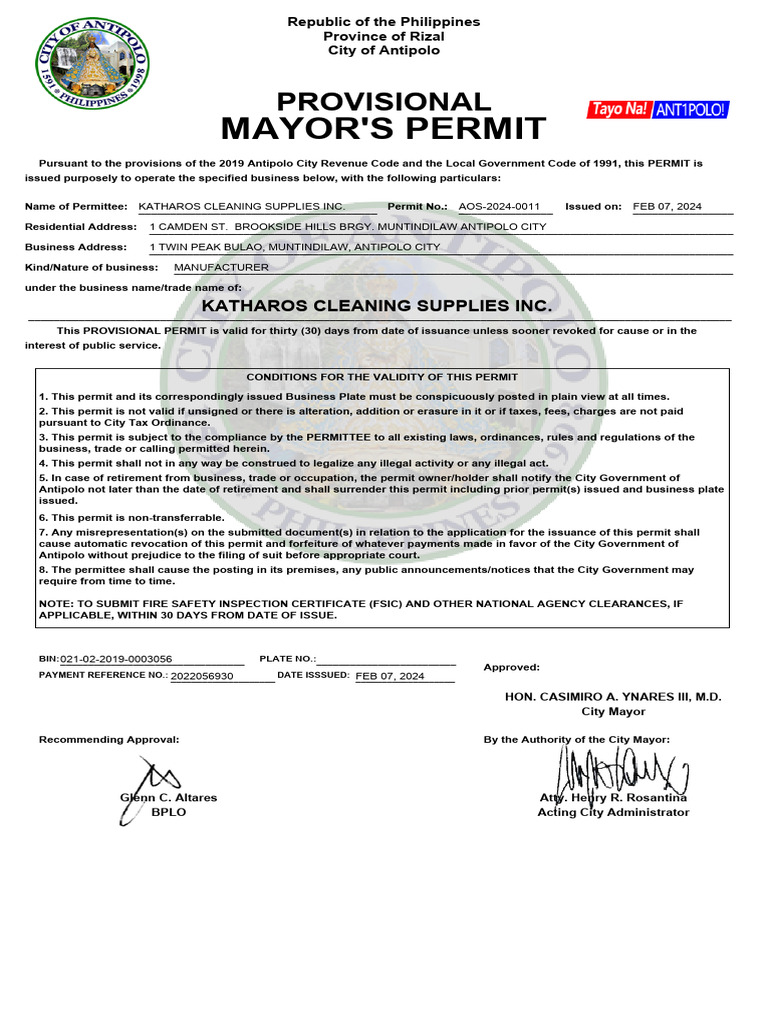 Temporary Mayors Permit 021-02-2019-0003056-2024 | PDF | Government | Justice