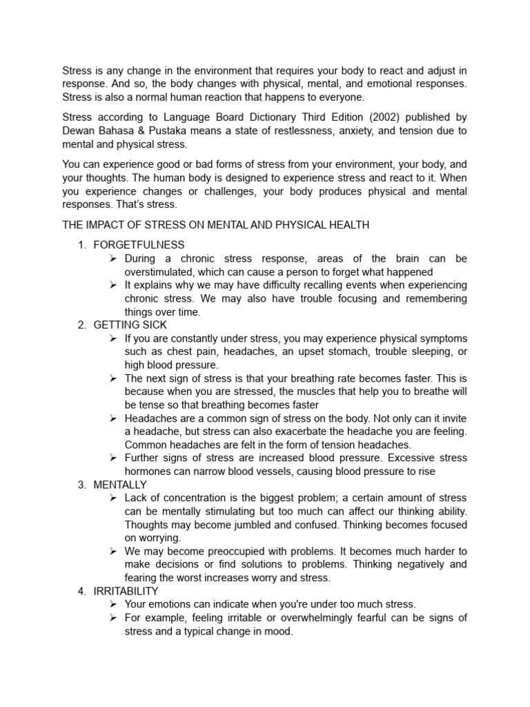 The Impact of Stress | PDF | Stress (Biology) | Anxiety