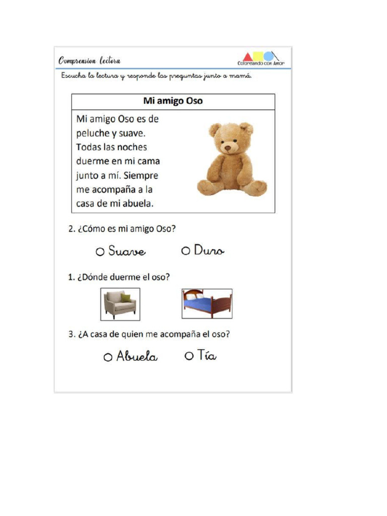 COMPRENSION LECTORA MI AMIGO OSO | PDF