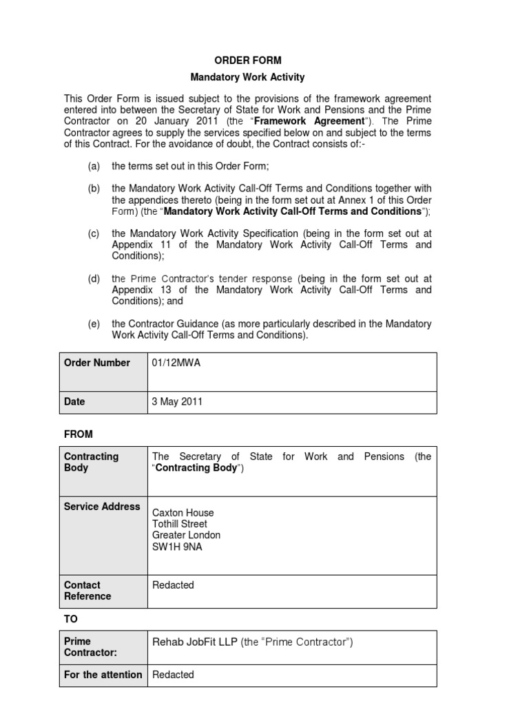 CPA11 Rehab Group - MWA Order Form and Annexes 1 and 2 Redacted FINAL ...