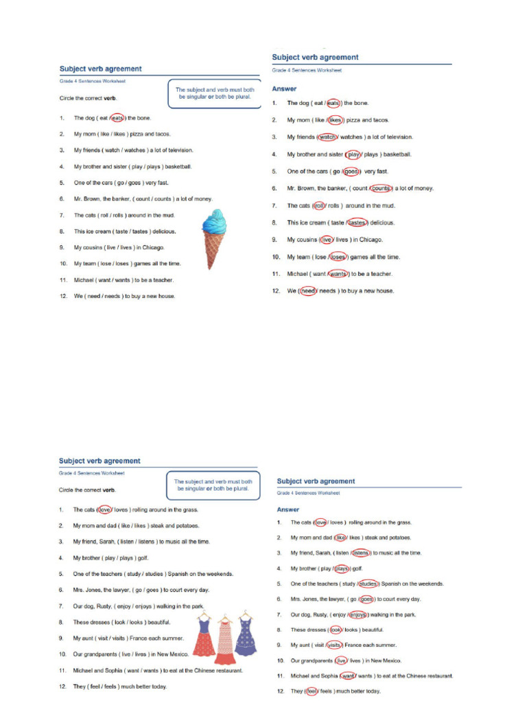 Subject Verb Exercises | PDF