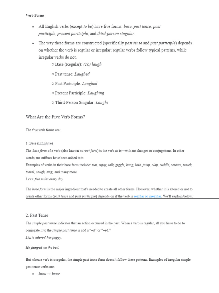 Verb Forms | PDF | Verb | Grammatical Tense