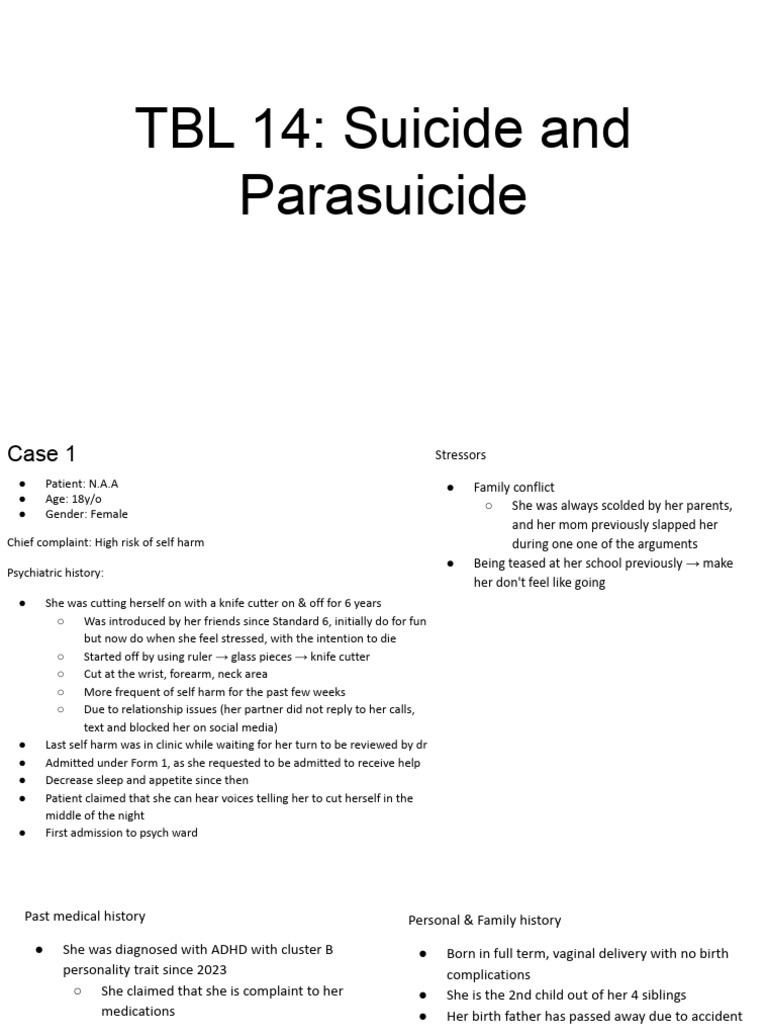 TBL 14: Suicide and Parasuicide | PDF | Self Harm | Mental Disorder