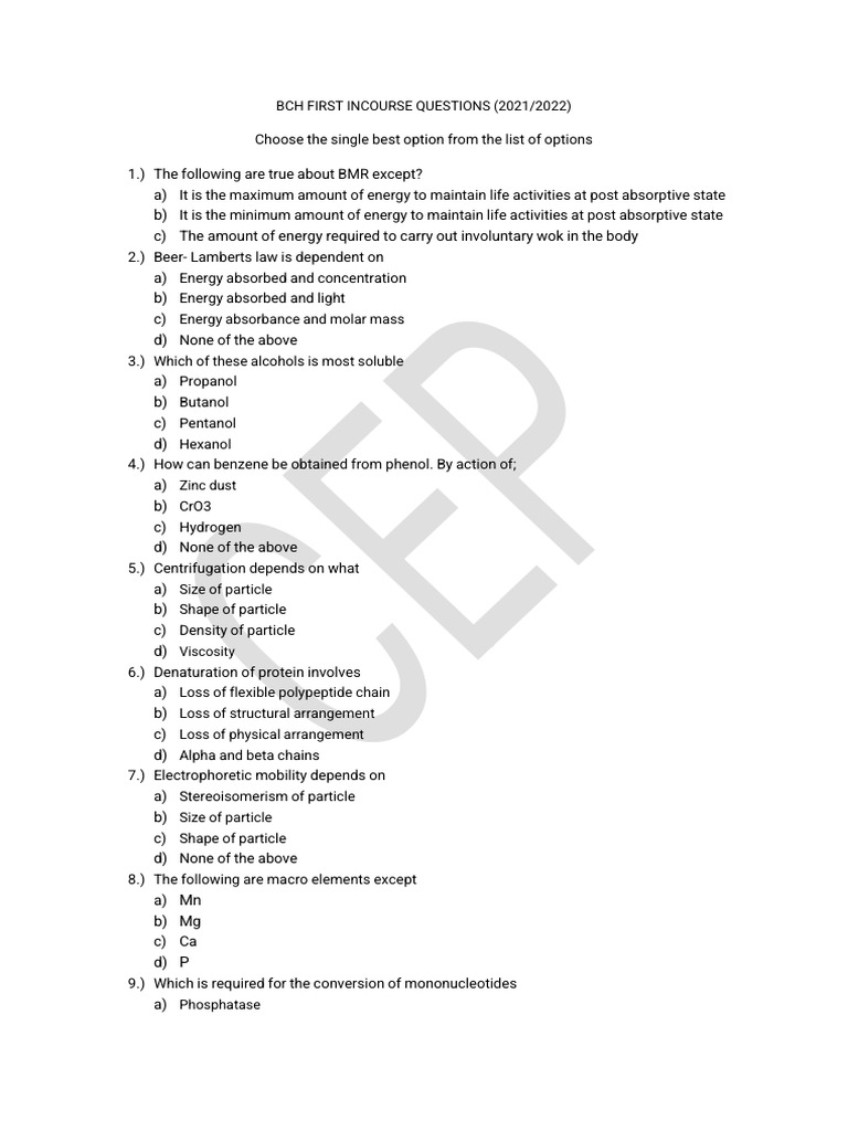 BCH First Incourse Questions | PDF | Chemistry | Organic Compounds