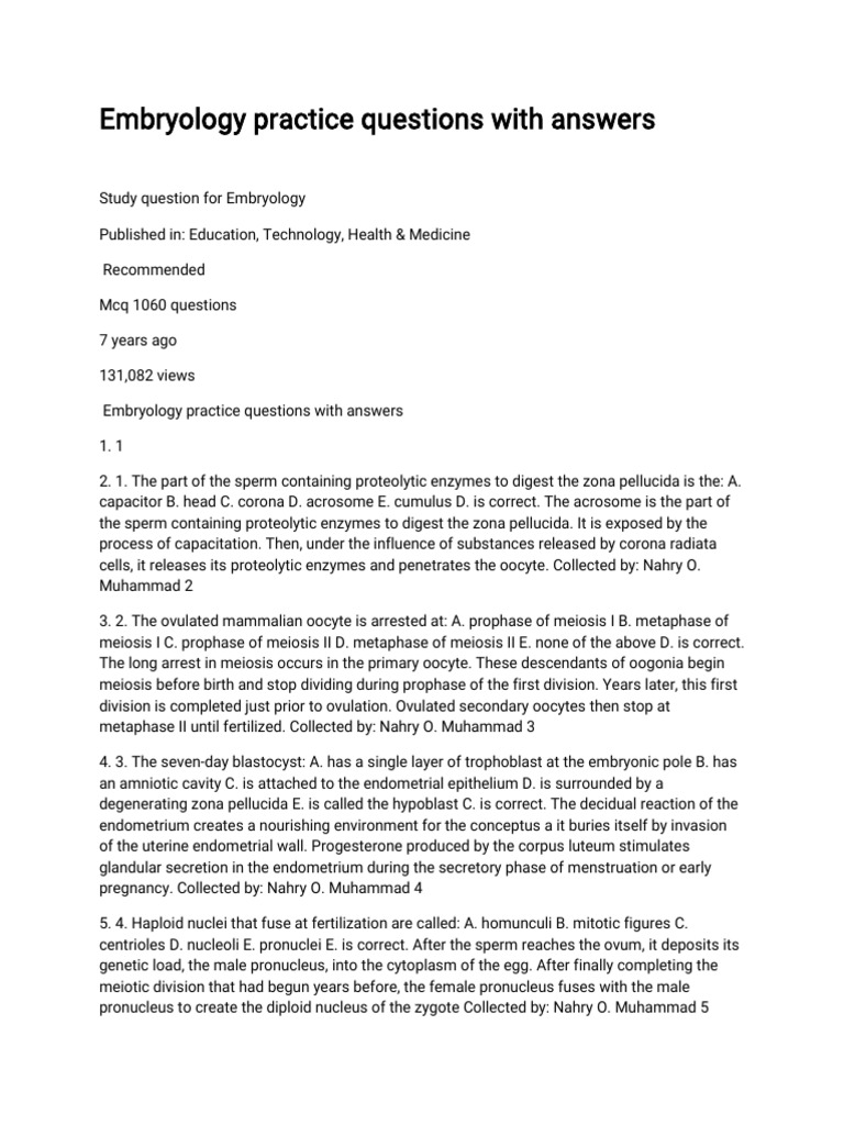 Embryology Quest. and Answers | PDF