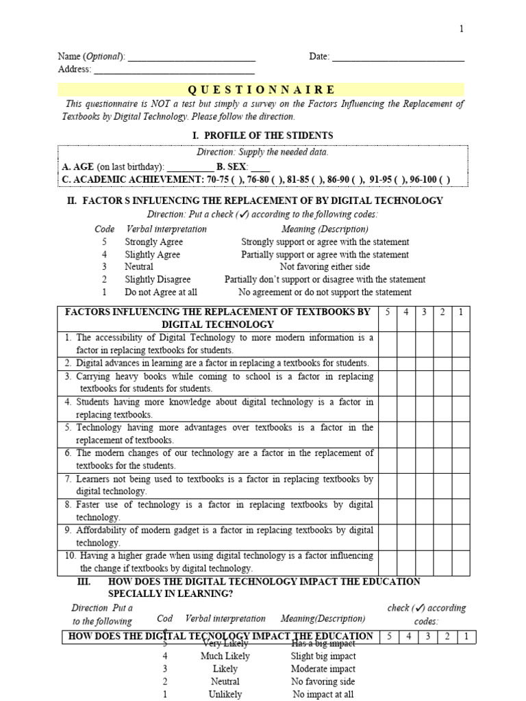 Factors-questionnaires | PDF | Learning | Textbook