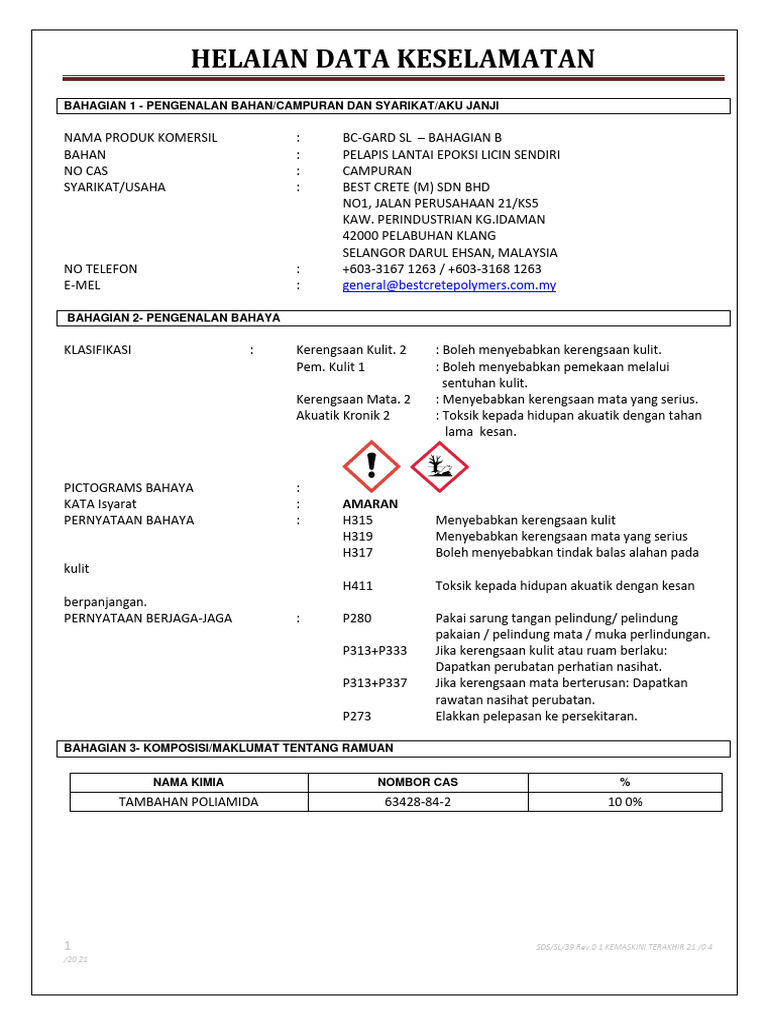 SDS - Bc-Gard SL - Part B BM SDS | PDF