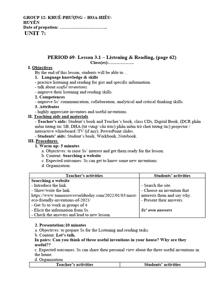 Unit 7, Lesson 3.1 - Listening & Reading | PDF | Human Communication ...