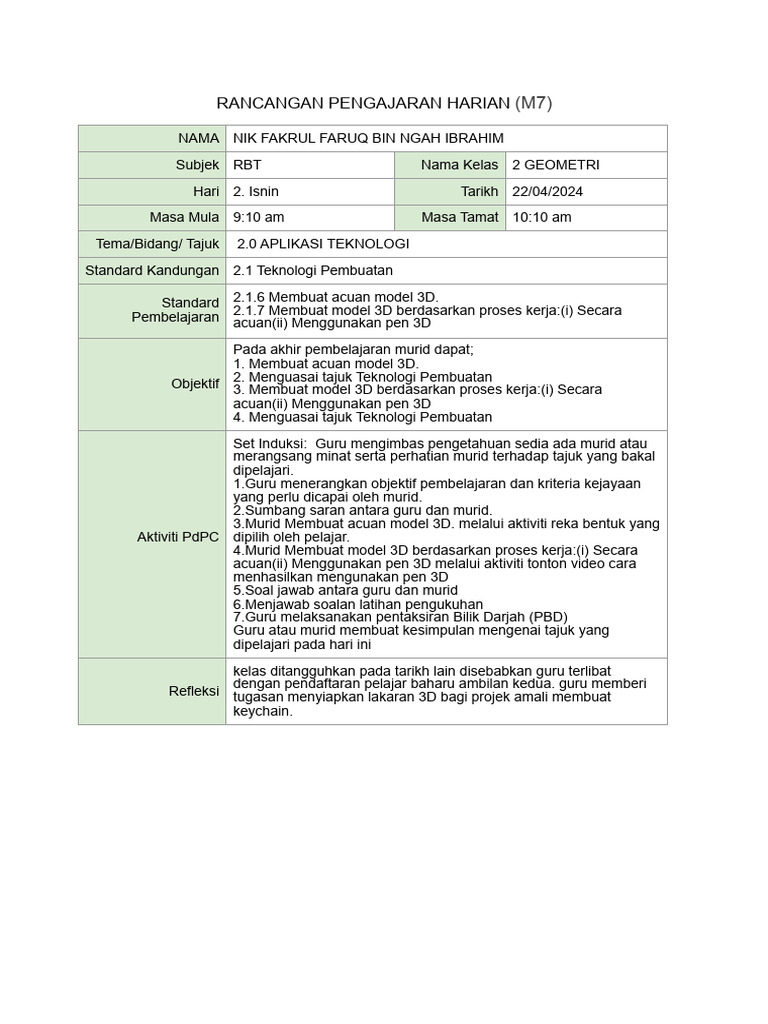RPT RBT: Lakaran Keychain 3D M7 | PDF