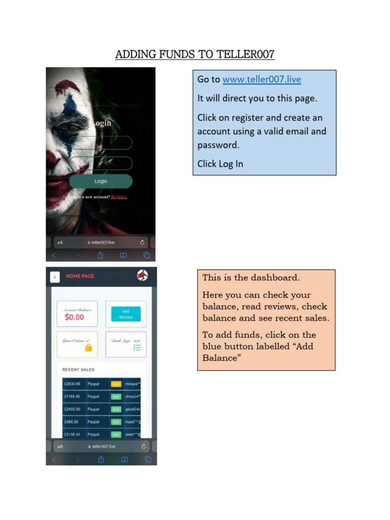 Adding Funds To Teller007 | PDF
