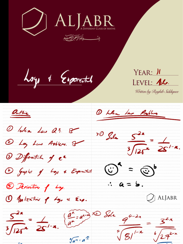 Lesson Notes Logarithms And Exponentials Pdf Logarithm