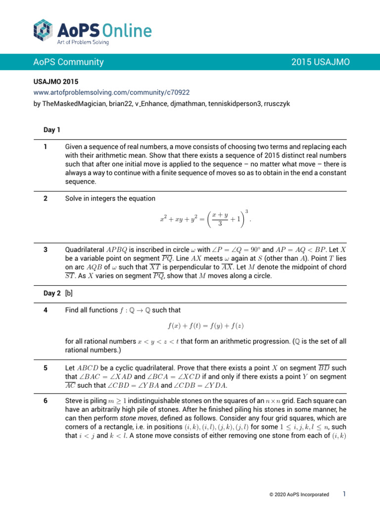 Usajmo 2015 | PDF | Real Number | Number Theory