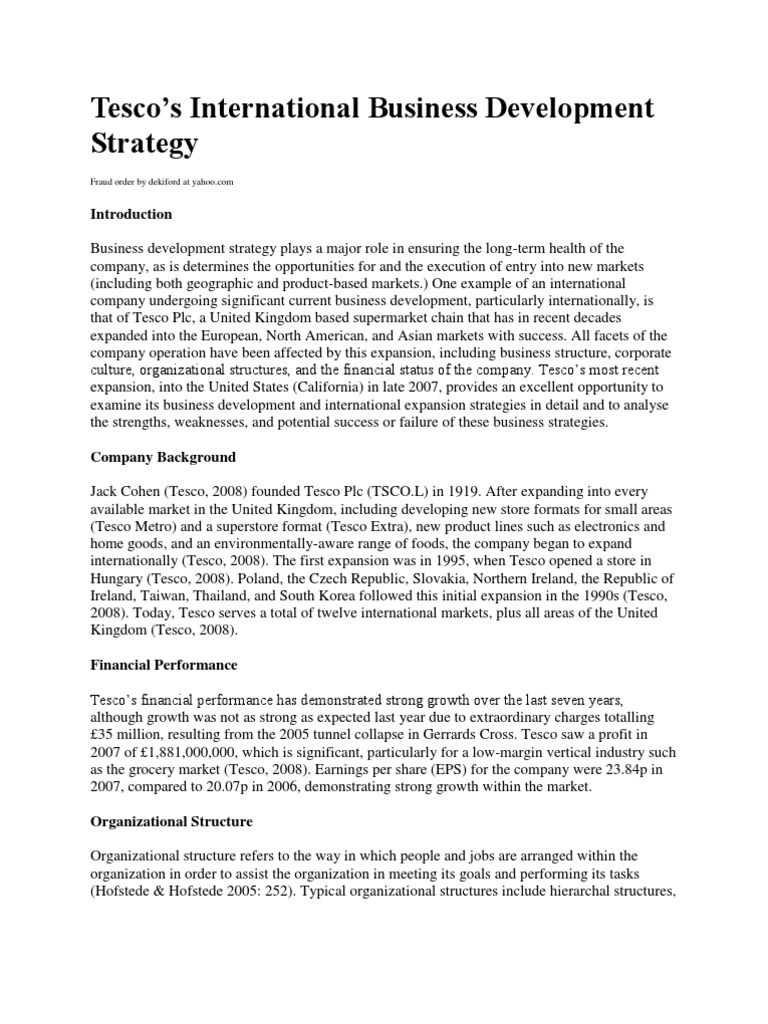 Tesco's International Expansion Strategy | PDF | Tesco | Organizational ...
