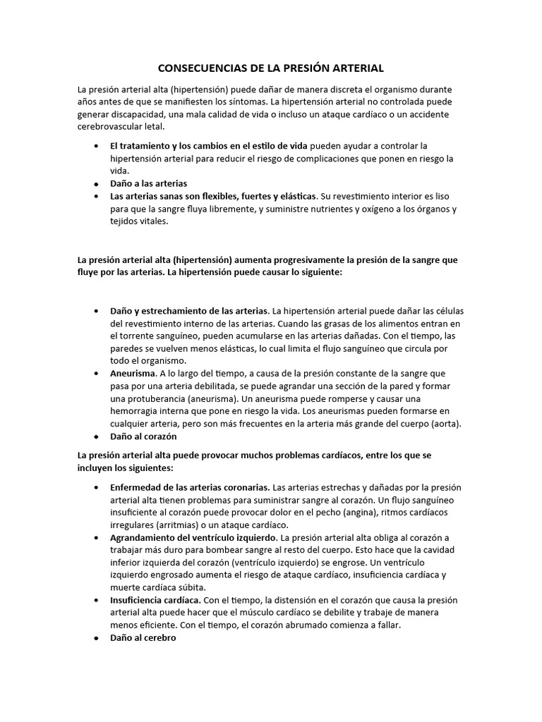 Consecuencias De La Presión Arterial Pdf Corazón Artería