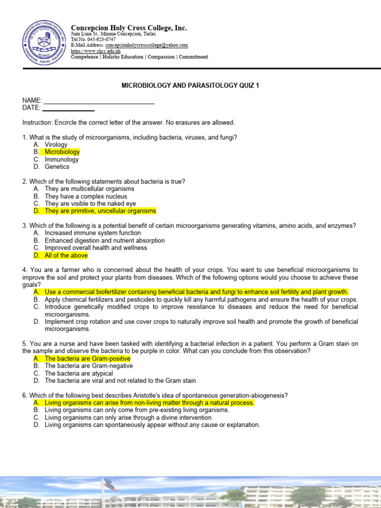 Microbiology and Parasitology - Prelim Quiz 1 | PDF | Bacteria | Microorganism
