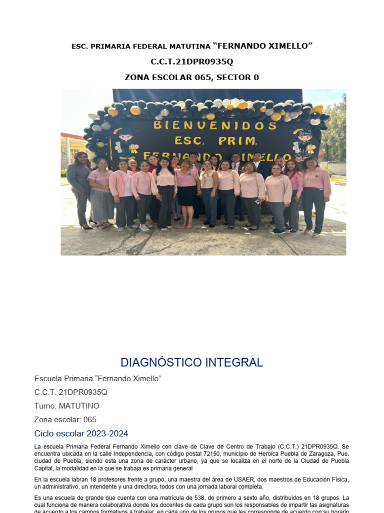 Diagnóstico Escuela Fernando Ximello | PDF | Enseñando | Aprendizaje