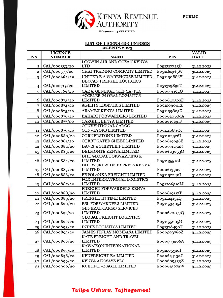 List of Custom Agents 2023 | PDF | Cargo | Logistics