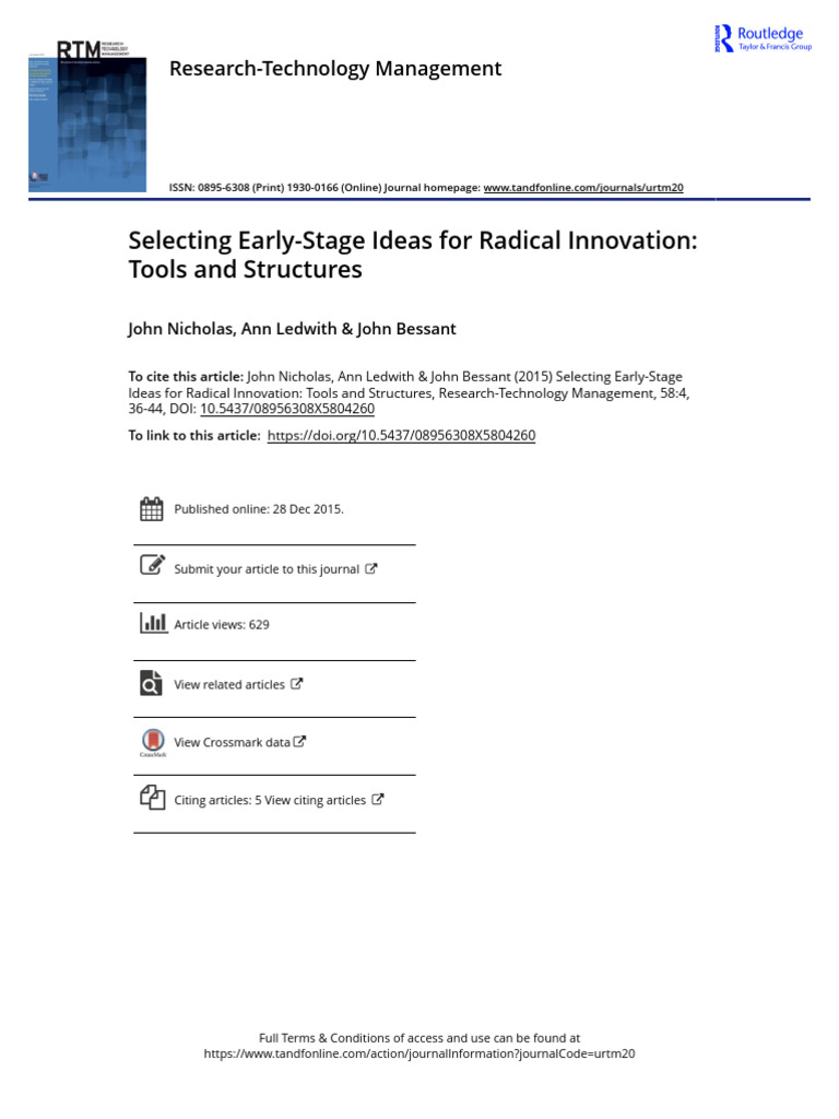 Selecting Early-Stage Ideas For Radical Innovation Tools and Structures ...