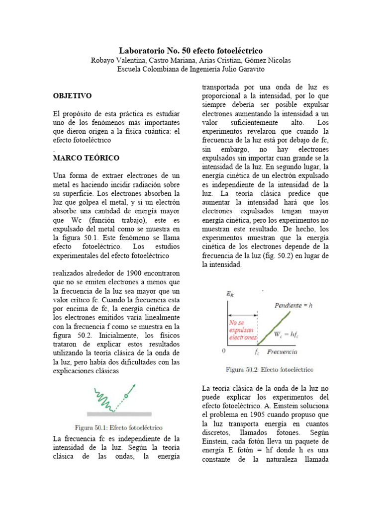 Efecto Fotoeléctrico Lab 50 | PDF | Ligero | Fotón