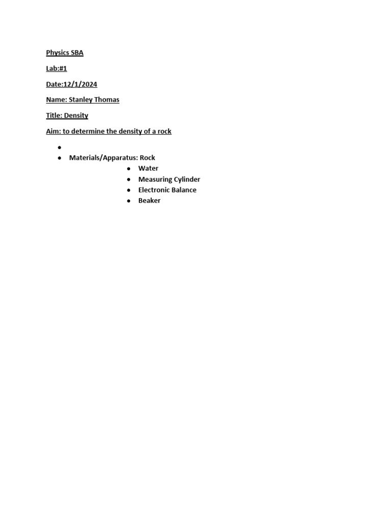 Physics SBA | PDF | Density | Volume