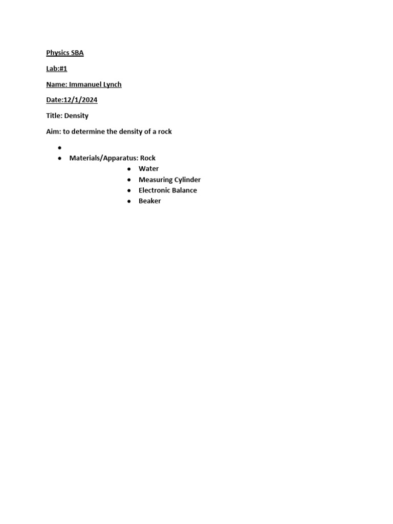 Physics SBA | PDF | Density | Volume