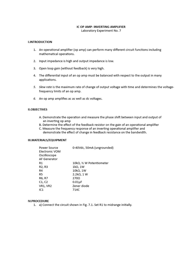 Inverting Op Amp Experiment Guide | PDF | Amplifier | Operational Amplifier