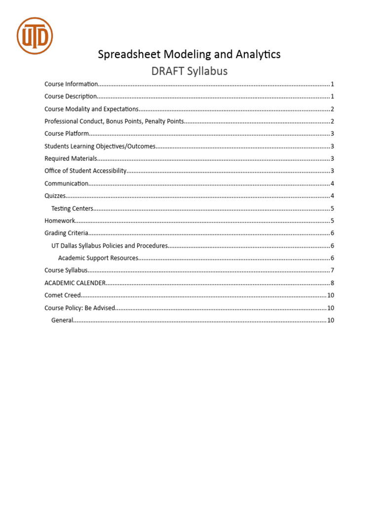 HGMT 6335: Spreadsheet Modeling Syllabus | PDF | Educational Technology ...