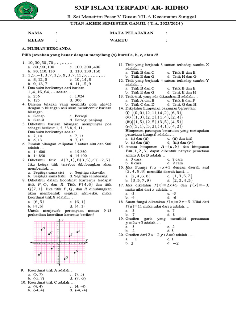 Soal Matematika Kelas Viii Sem Ganjil 24 | PDF | Metode & Bahan Ajar