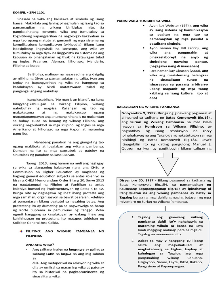 KOMFIL Reviewer Lesson 1 To 3 | PDF