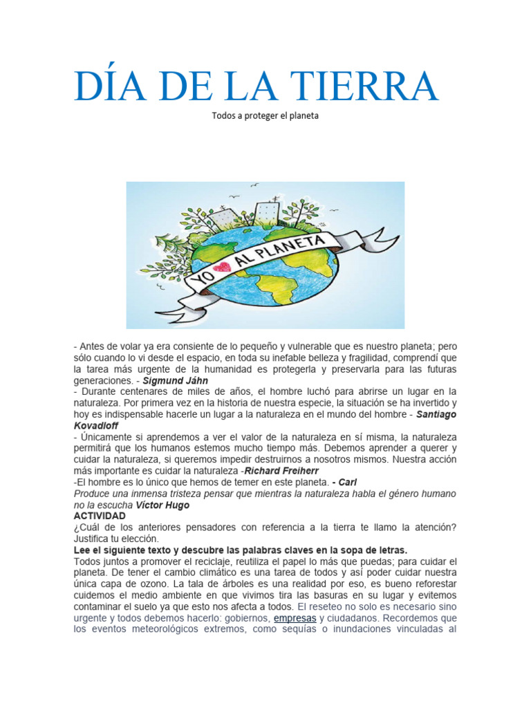 Día de La Tierra 22 de Abril | PDF | Naturaleza | Tierra