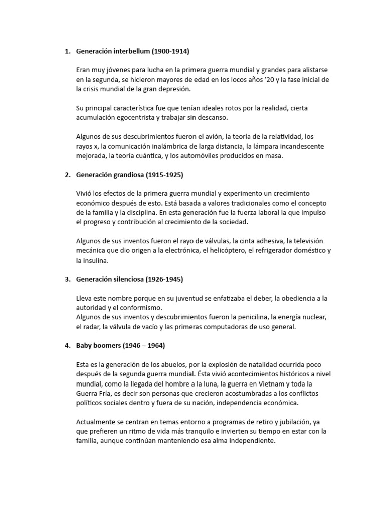Características de la Generación Interbellum | PDF | Internet