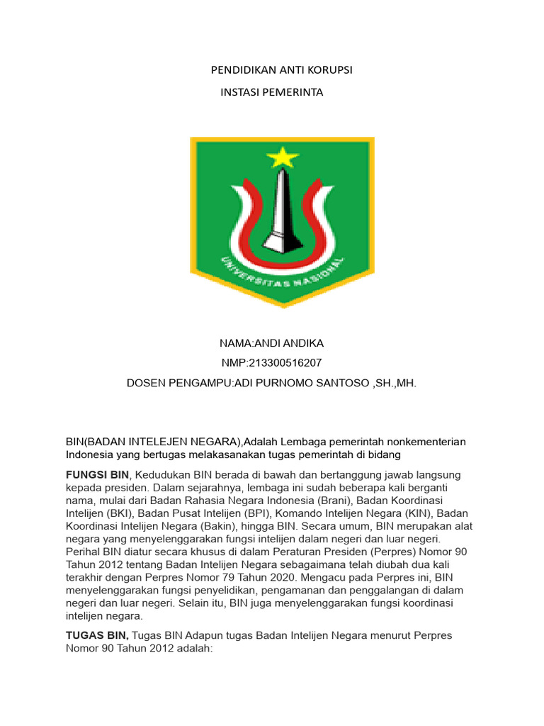 Peran BIN dan BASARNAS dalam Antikorupsi | PDF