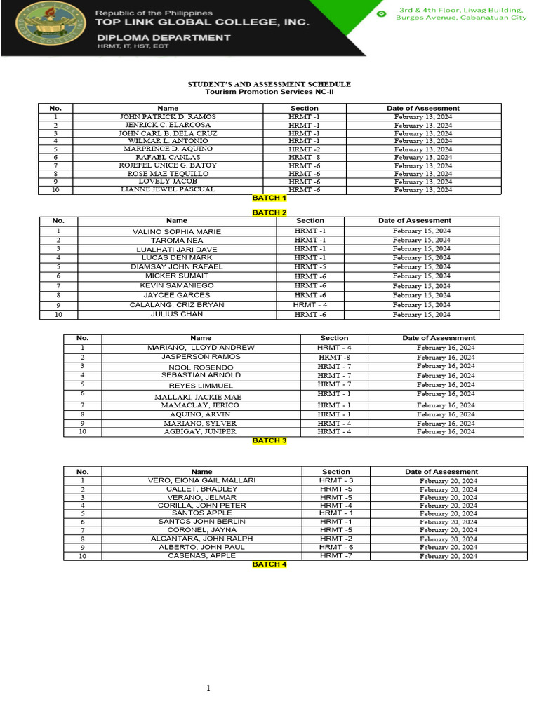 HRMT Assessment Schedule | PDF