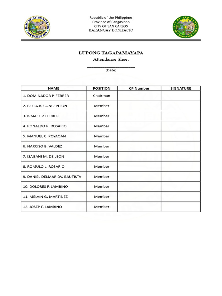 ATTENDANCE Lupong Tagapamayapa | PDF