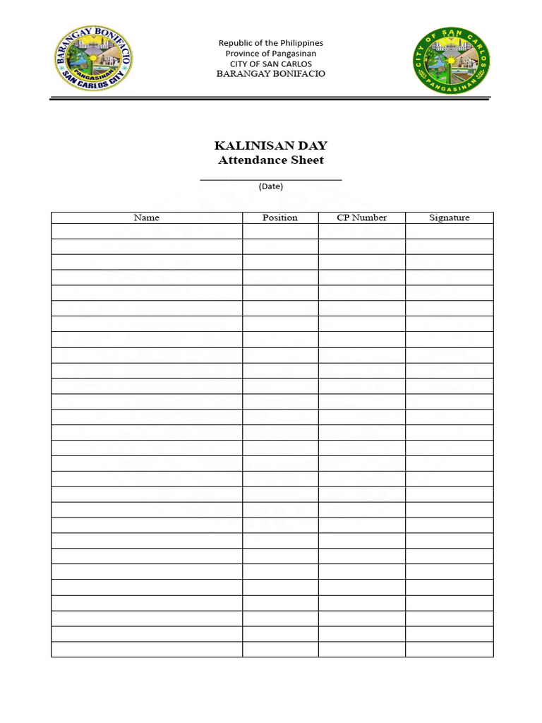 Kalinisan Day Attendance Sheet | PDF