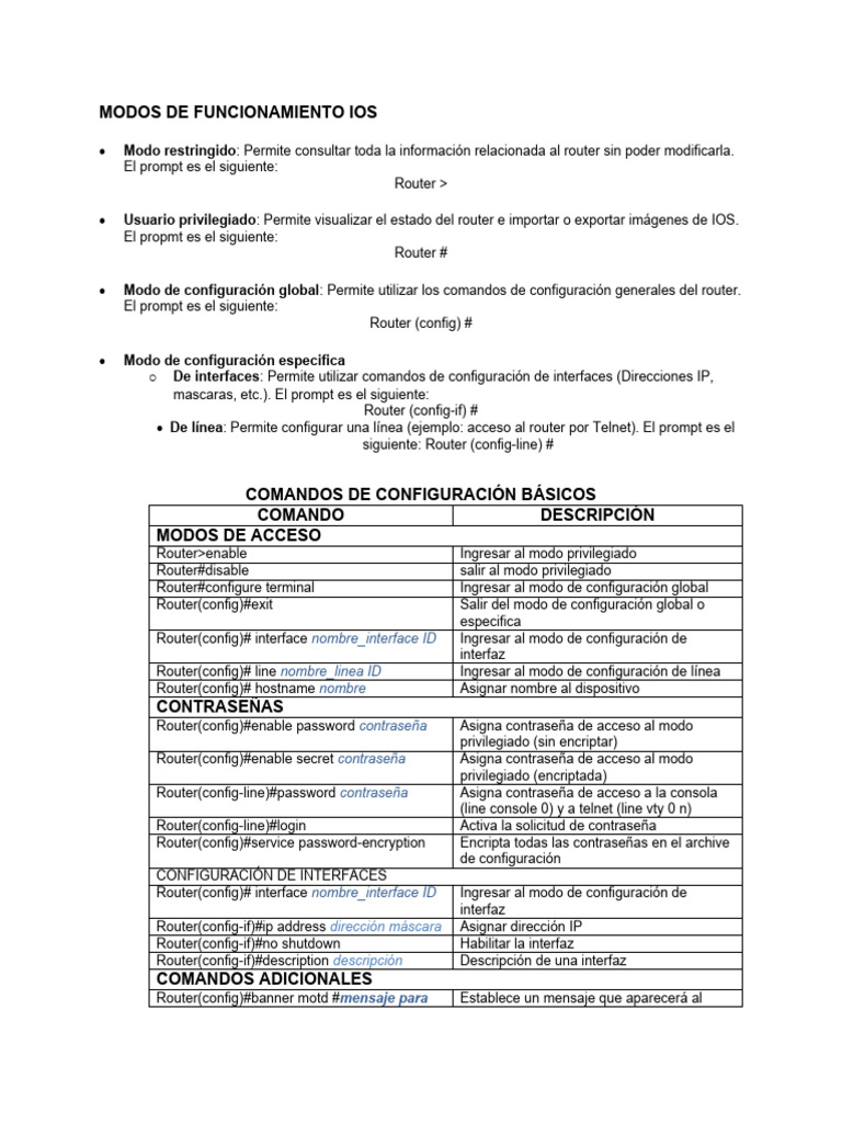 Comandos - Basicos Actualizado | PDF | Enrutador (Computación) | Redes de computadoras