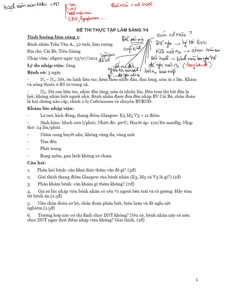 Đề Thi Thực Tập Lâm Sàng Y4 | PDF