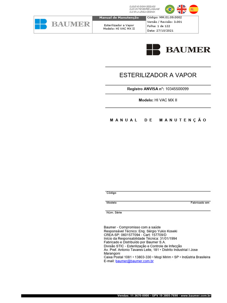 Manual Manutenção Autoclave Hi Vac MX II Baumer | PDF | Válvula ... Manual Manutenção Autoclave Hi Vac MX II Baumer | PDF | Válvula ...