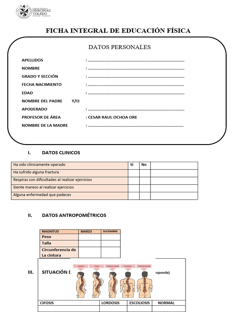 Ficha de Datos Antropometricos | PDF