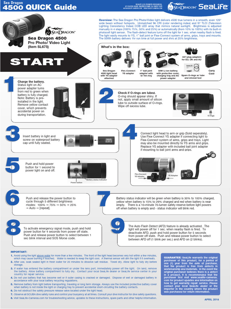 Sea Dragon 4500 Quick Guide A4 | PDF | Scuba Diving | Manufactured Goods